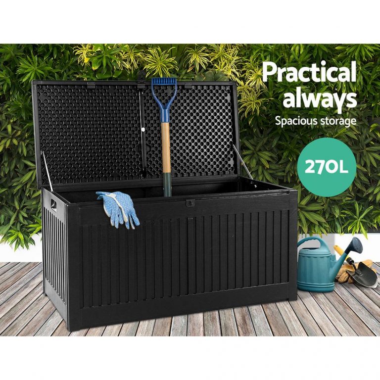270L Outdoor Storage Box & Seat - All Black - Outdoor Storage Boxes