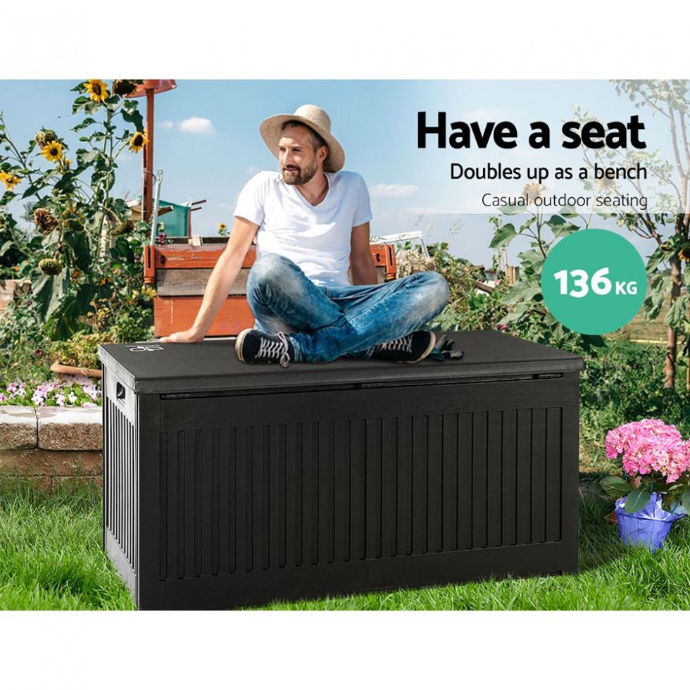 270L Outdoor Storage Box & Seat - All Black - Outdoor Storage Boxes