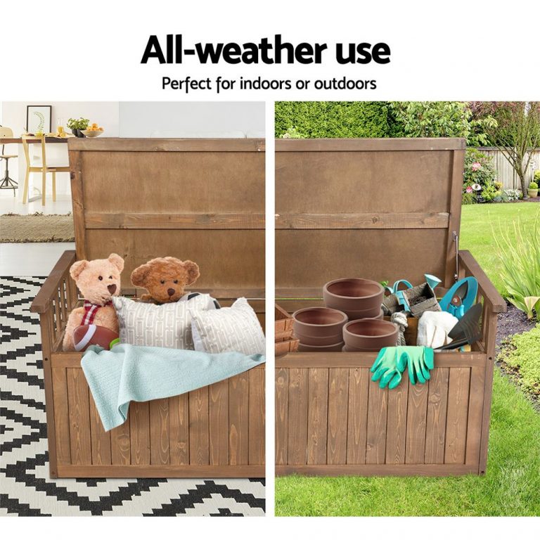 200L Wooden Outdoor Storage Box & Garden Bench - Natural - Outdoor ...