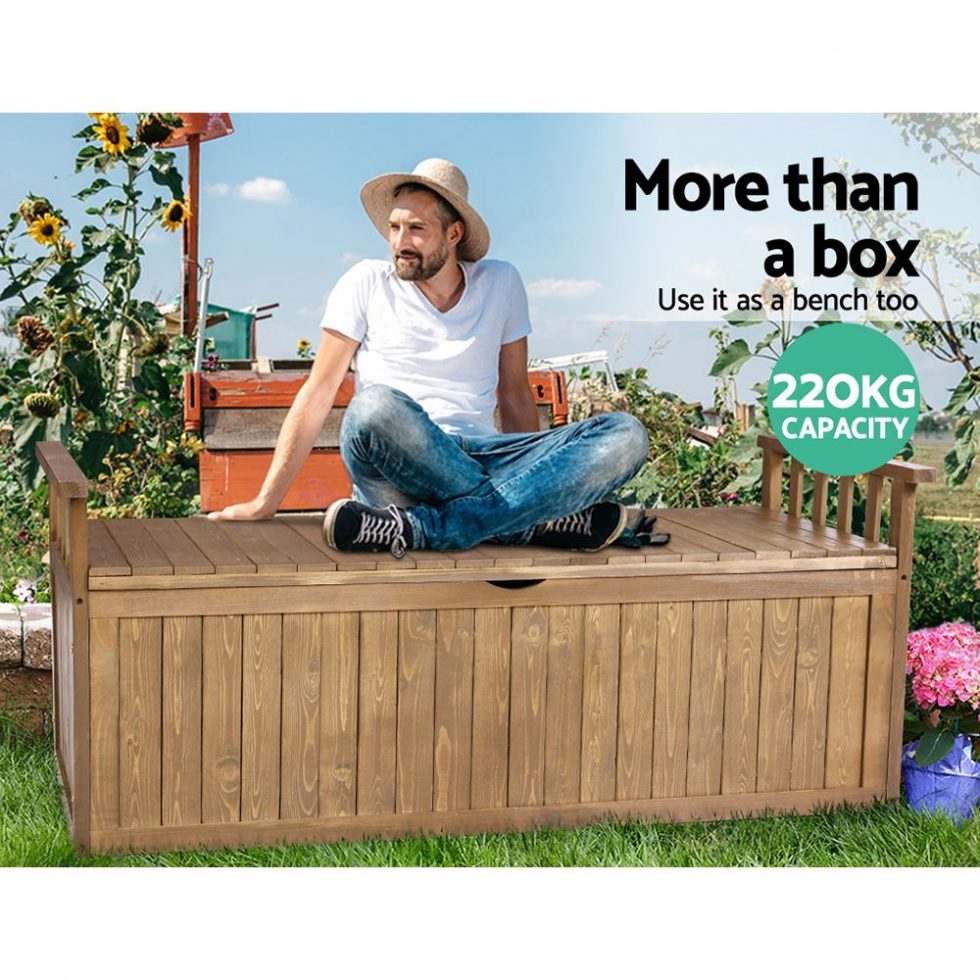 200L Wooden Outdoor Storage Box & Garden Bench - Natural - Outdoor ...