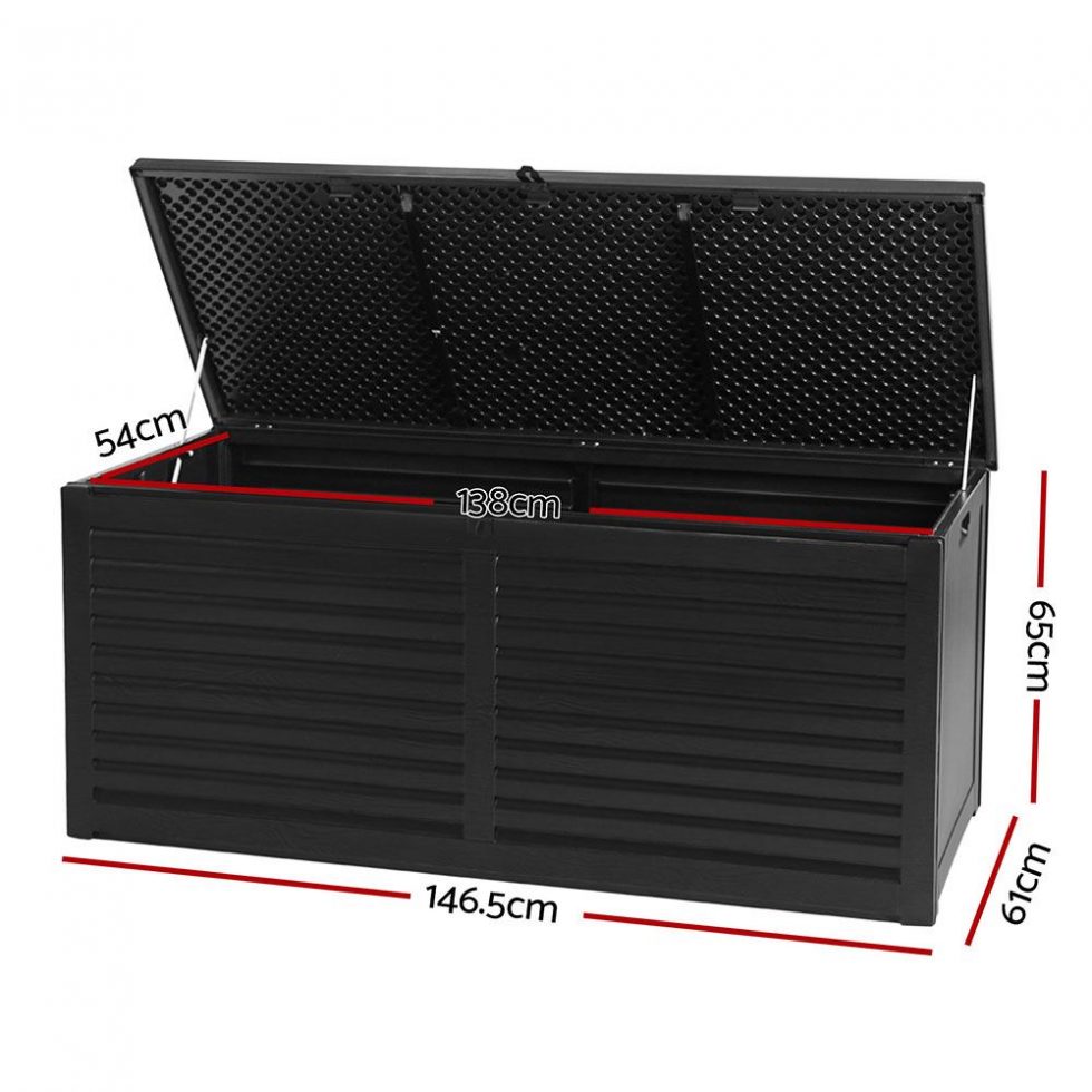 Outdoor Storage Box Bench Seat 490L - All Black - Outdoor Storage Boxes