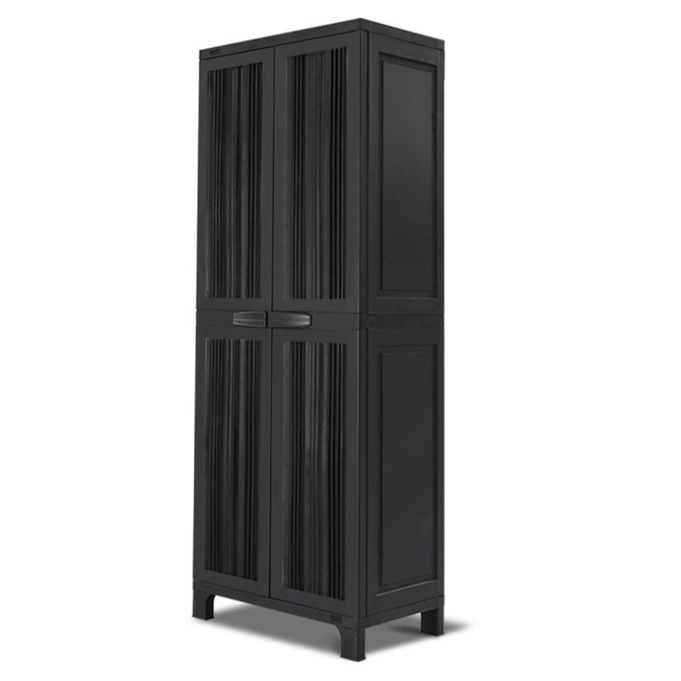 All Black Outdoor Storage Cabinet Lockable 173CM - Outdoor Storage Boxes