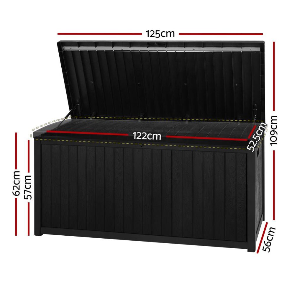 430L Outdoor Storage Box & Bench Seat - All Black - Outdoor Storage Boxes